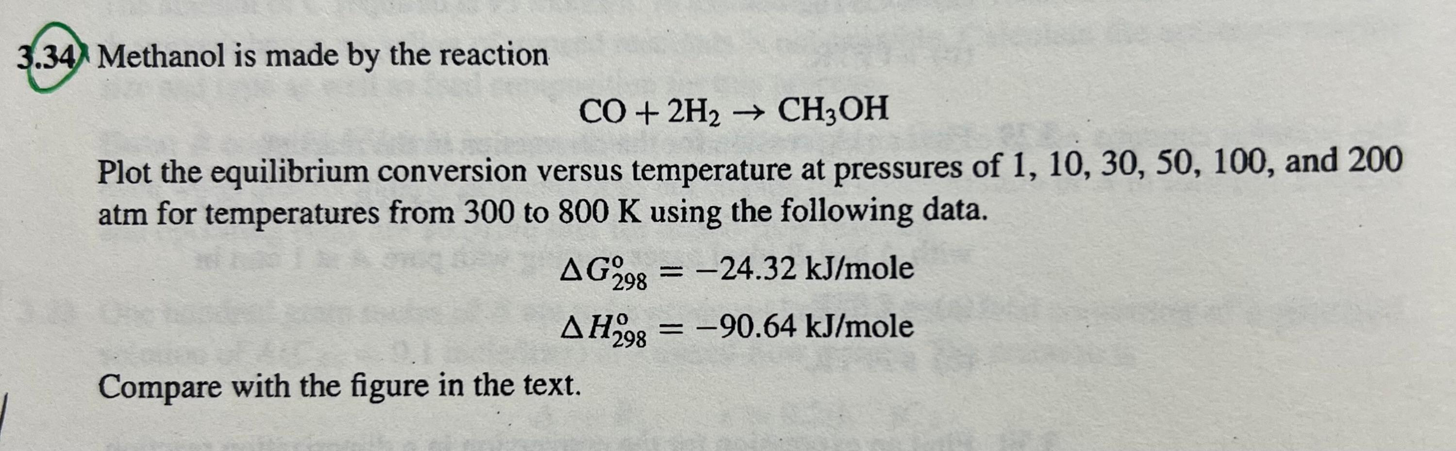 3.34 Methanol is made by the reaction CO + 2H2 + | Chegg.com