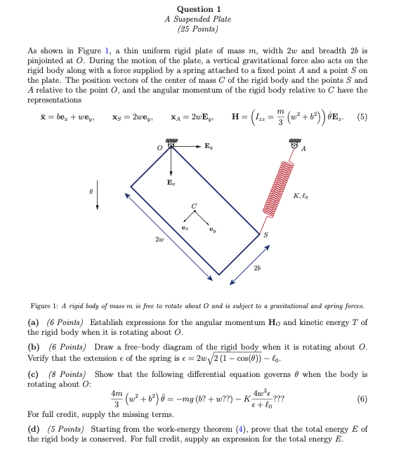 Solved Question 1 A Suspended Plate (25 Points) As shown in | Chegg.com