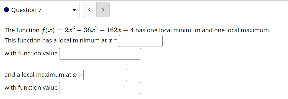 Solved The function f(x)=−2x3+27x2−48x+1 has one local | Chegg.com