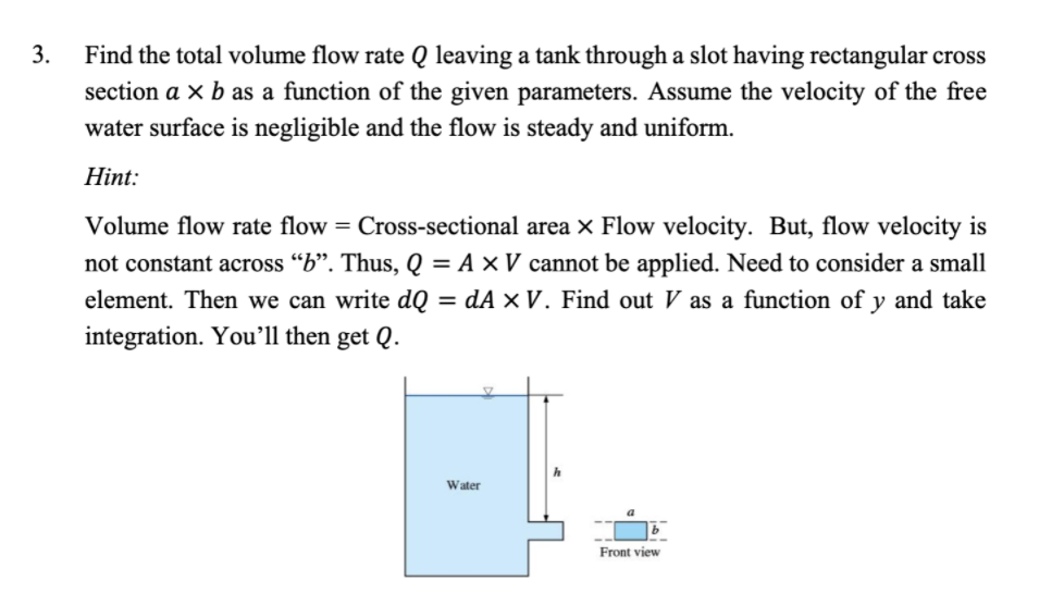 Solved 3. Find the total volume flow rate Q leaving a tank | Chegg.com
