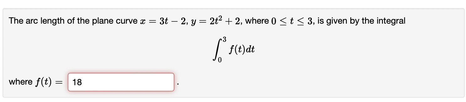 Solved The arc length of the plane curve x=3t−2,y=2t2+2, | Chegg.com