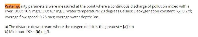 Solved Water quality parameters were measured at the point | Chegg.com