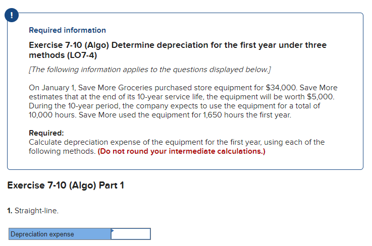 Solved Required information Exercise 7-10 (Algo) Determine | Chegg.com