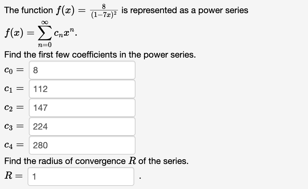 Solved The function f(x)=(1−7x)28 is represented as a power | Chegg.com