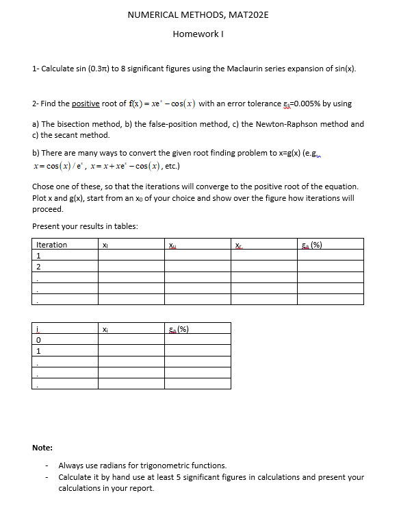 Solved NUMERICAL METHODS, MAT202E Homework 1- Calculate sin | Chegg.com