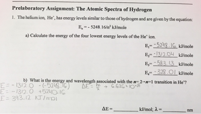 Solved Prelaboratory Assignment: The Atomic Spectra of | Chegg.com