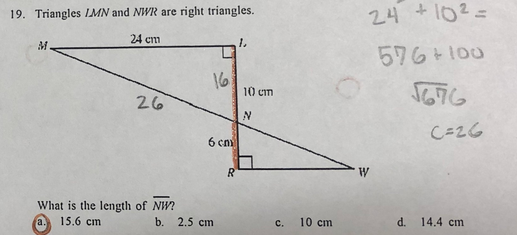Solved Triangles LMN and NWR are right triangles. What is | Chegg.com