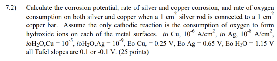 7.2) Calculate the corrosion potential, rate of | Chegg.com