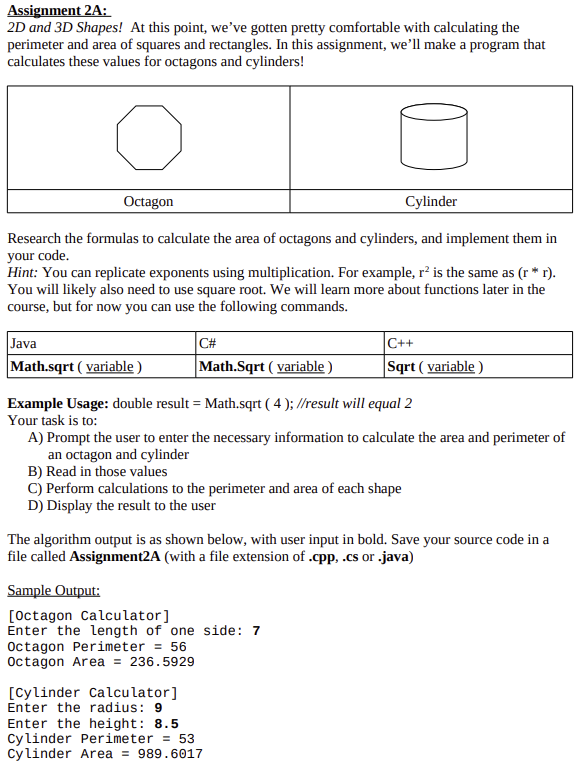 Solved Assignment 2A: 2D and 3D Shapes! At this point, we've | Chegg.com