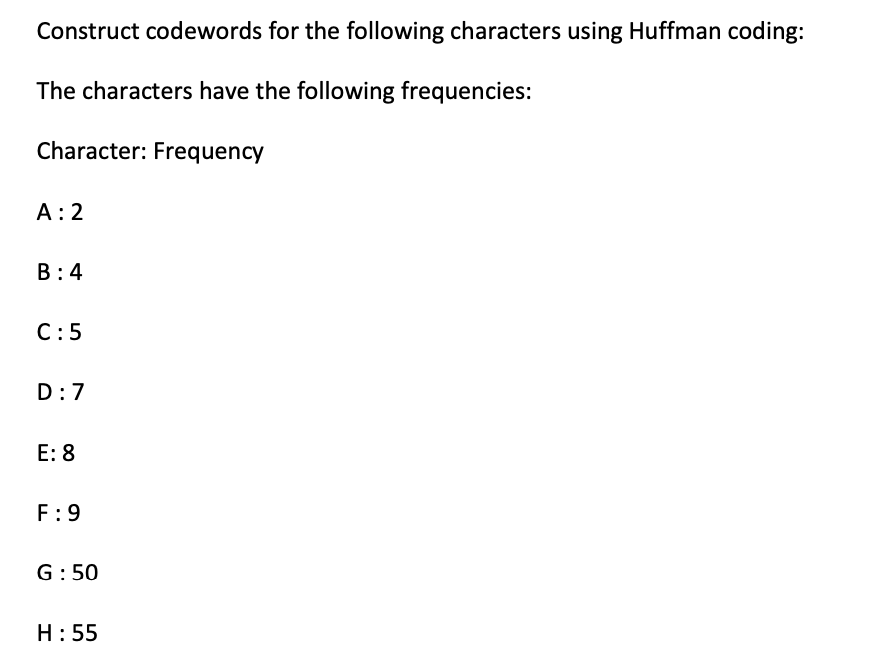 Solved Construct Codewords For The Following Characters 3640
