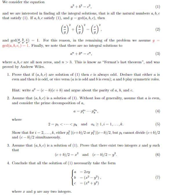 We consider the equation a2+b2=c2 and we are | Chegg.com
