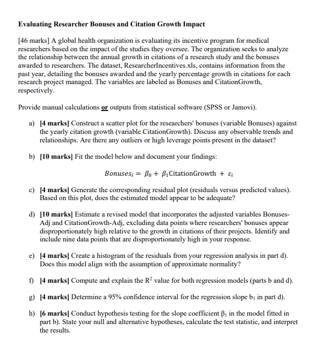 Solved Evaluating Researcher Bonuses and Citation Growth | Chegg.com