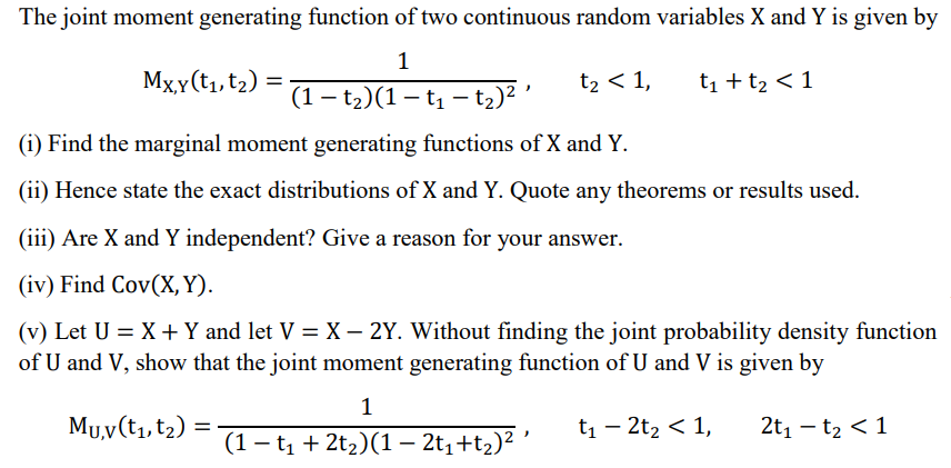 Solved The joint moment generating function of two | Chegg.com