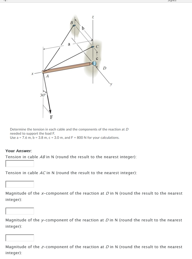Solved Determine the tension in each cable and the | Chegg.com