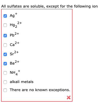Solved All sulfates are soluble, except for the following | Chegg.com