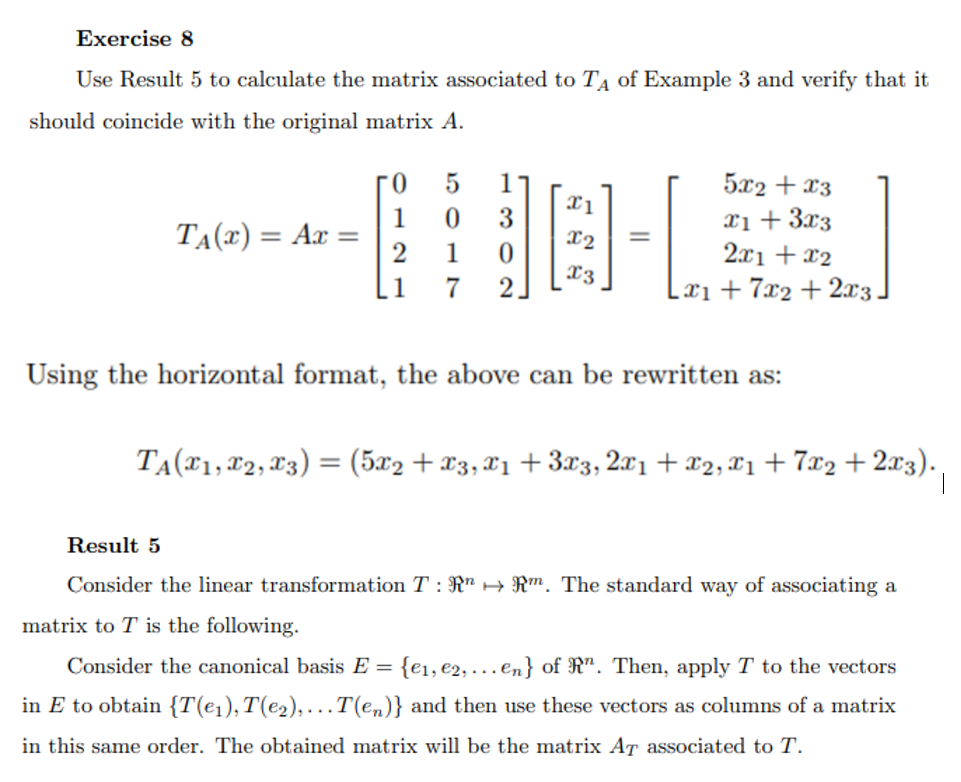 Solved Exercise 8 Use Result 5 to calculate the matrix | Chegg.com