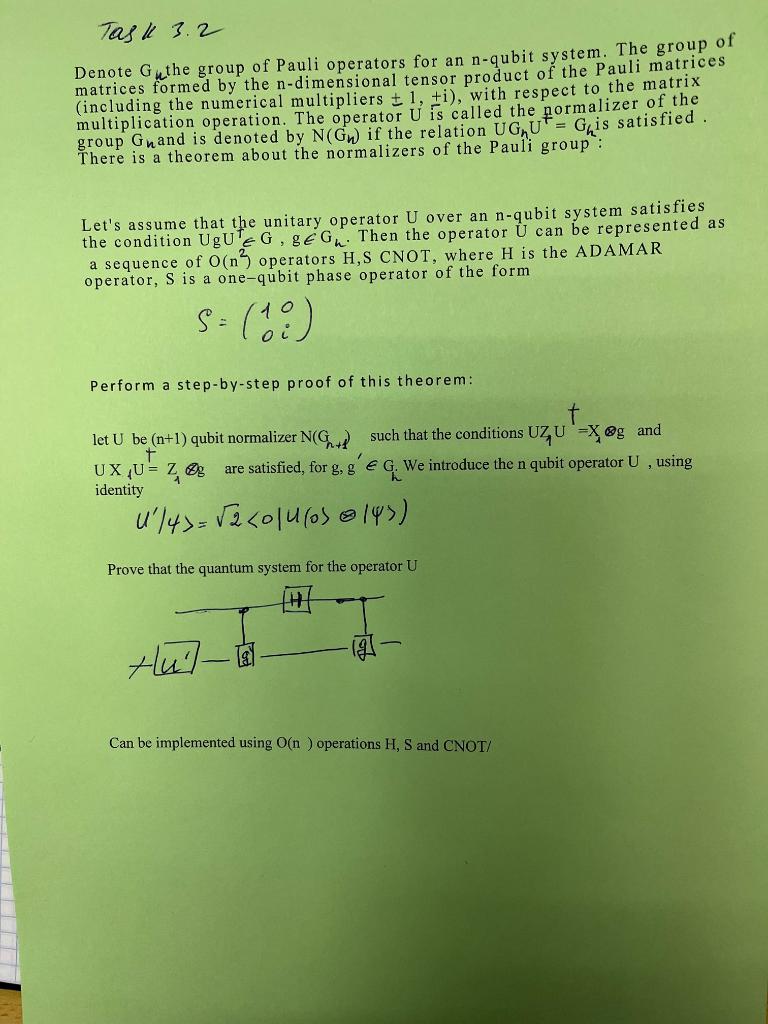 Denote Guth the group of Pauli operators for an | Chegg.com