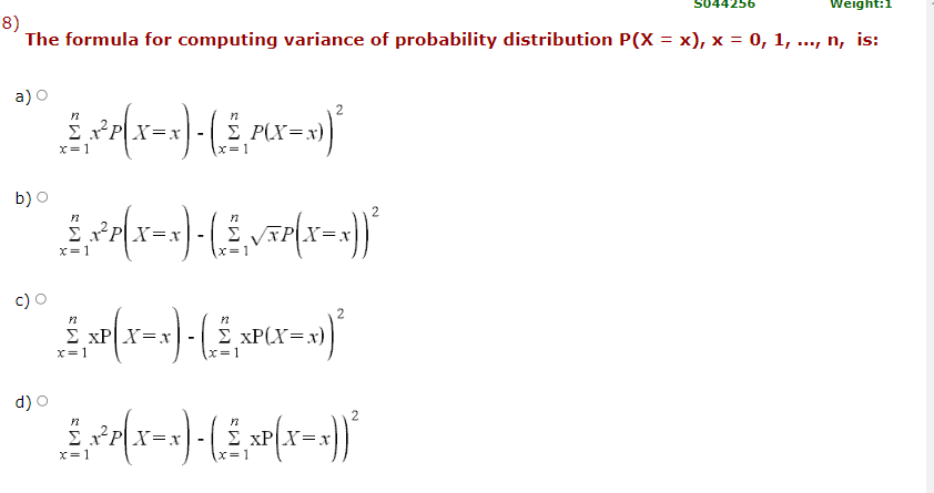 Solved The formula for computing variance of probability | Chegg.com