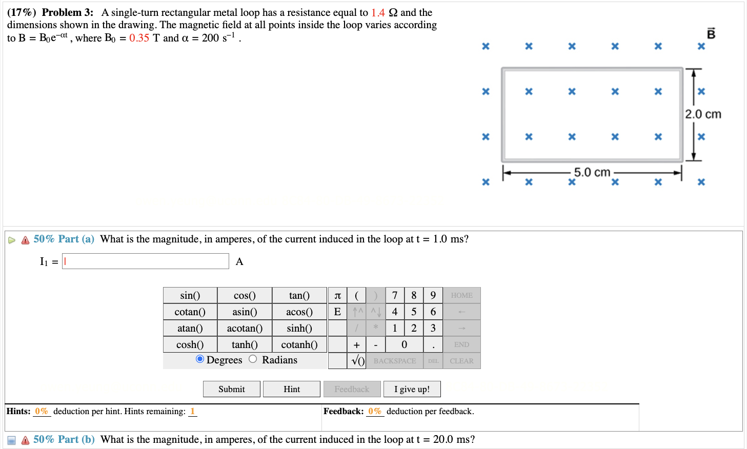 Solved (17\%) Problem 3: A single-turn rectangular metal | Chegg.com