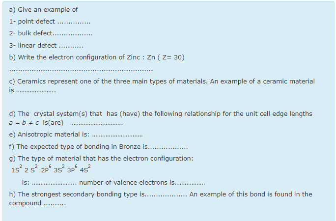 Solved a) Give an example of 1- point defect 2- bulk | Chegg.com