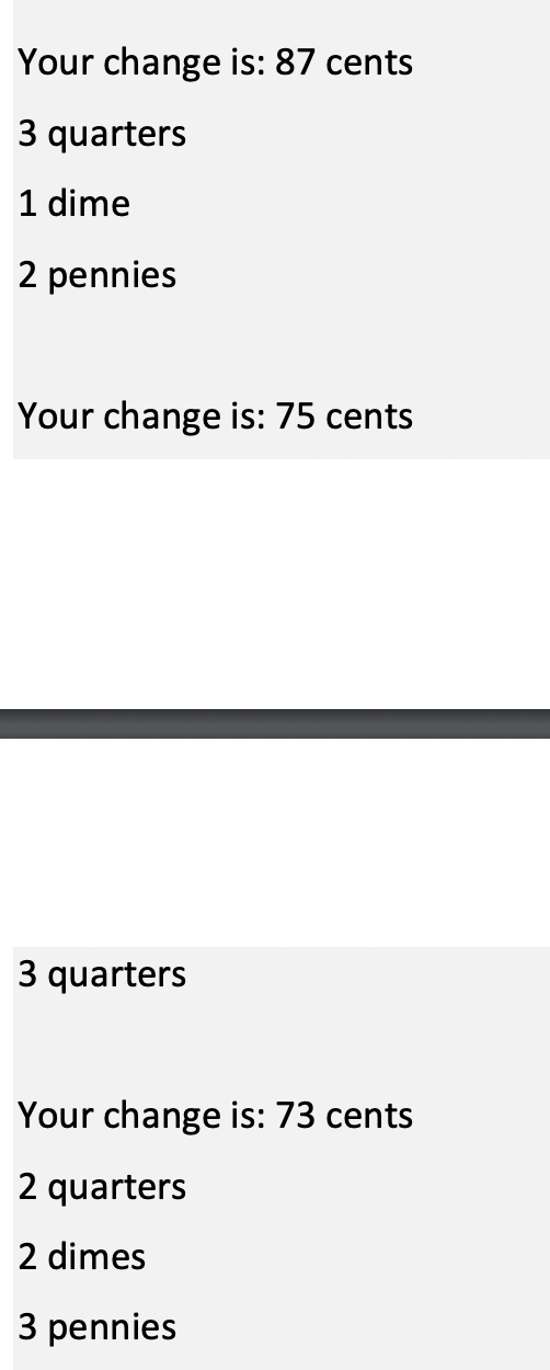 Solved The function calcualte_change(amount) takes as a | Chegg.com