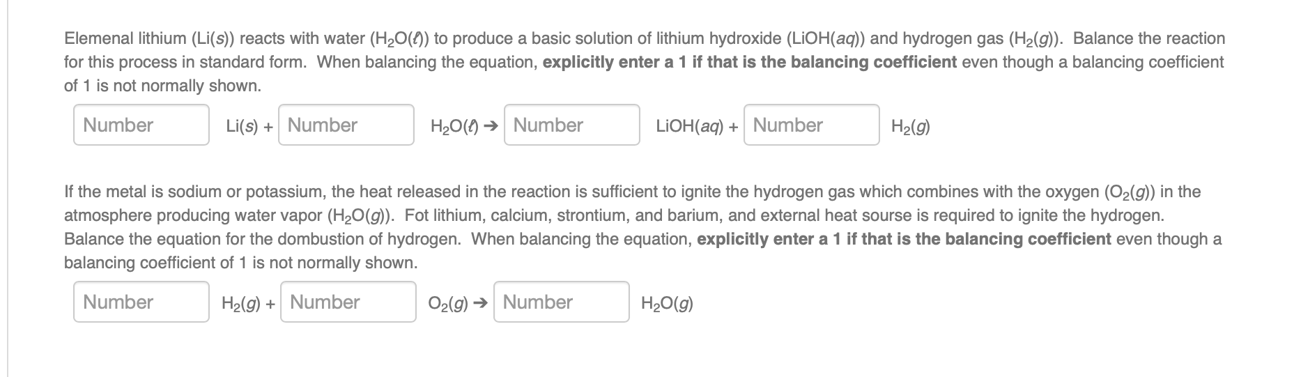 Solved Elemenal lithium (Li(s)) reacts with water (H2O(9) to | Chegg.com