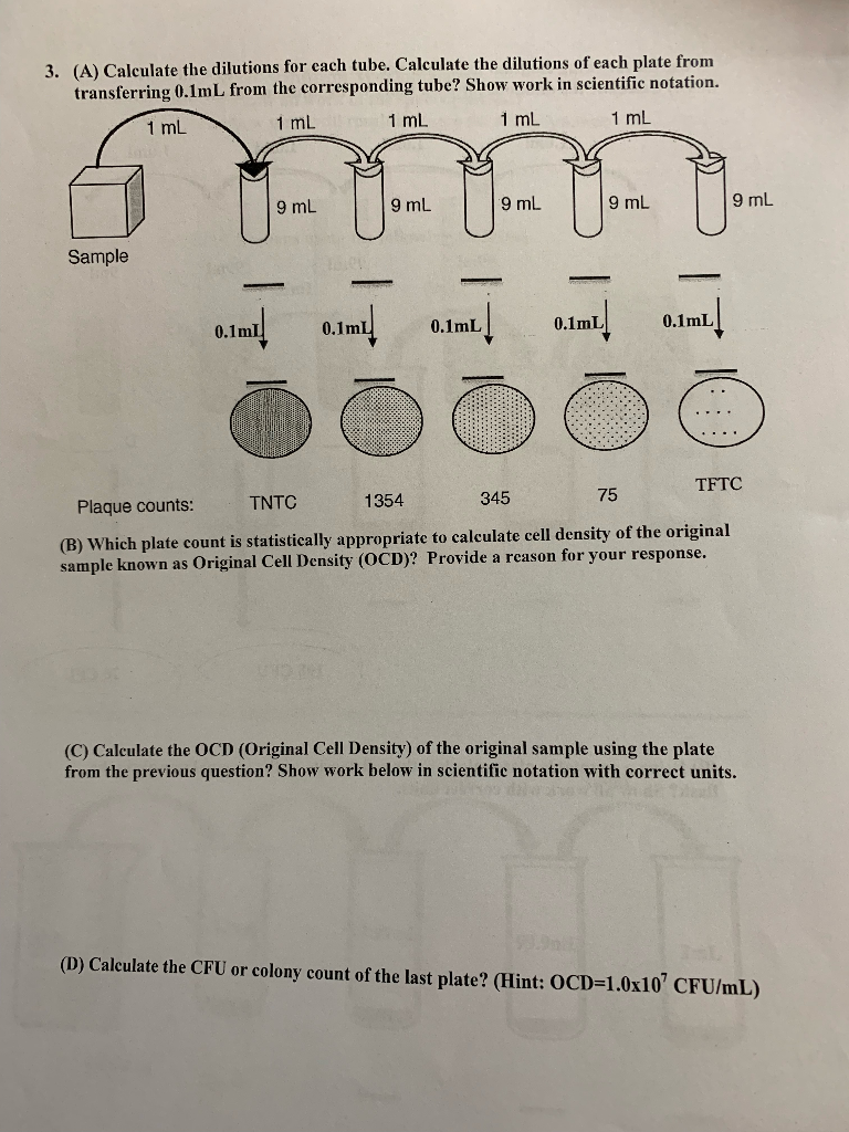 Solved (A) Caleulate the dilutions for cach tube. Calculate | Chegg.com