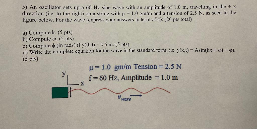 Solved 5) An oscillator sets up a 60 Hz sine wave with an | Chegg.com