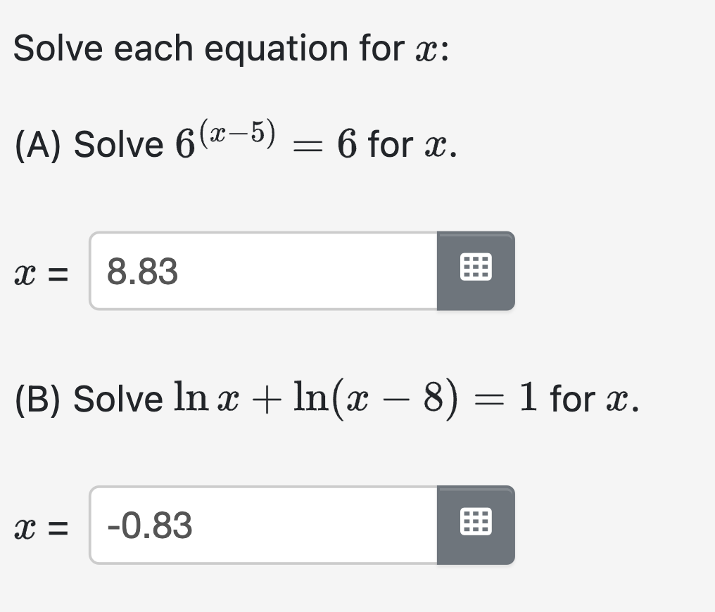 Solved Solve each equation for x ﻿:(A) ﻿Solve 6(x-5)=6 ﻿for | Chegg.com