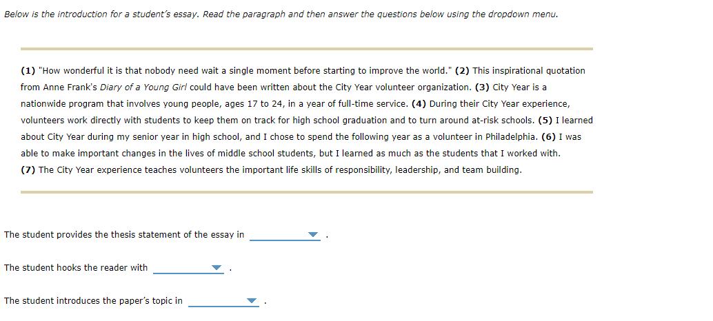 Solved Below is the introduction for a student's essay. Read | Chegg.com