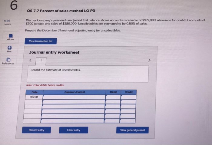 Solved QS 7-2 Direct write-off method LO P1 Solstice Company | Chegg.com