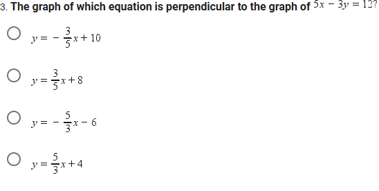 Solved The graph of which equation is perpendicular to the | Chegg.com