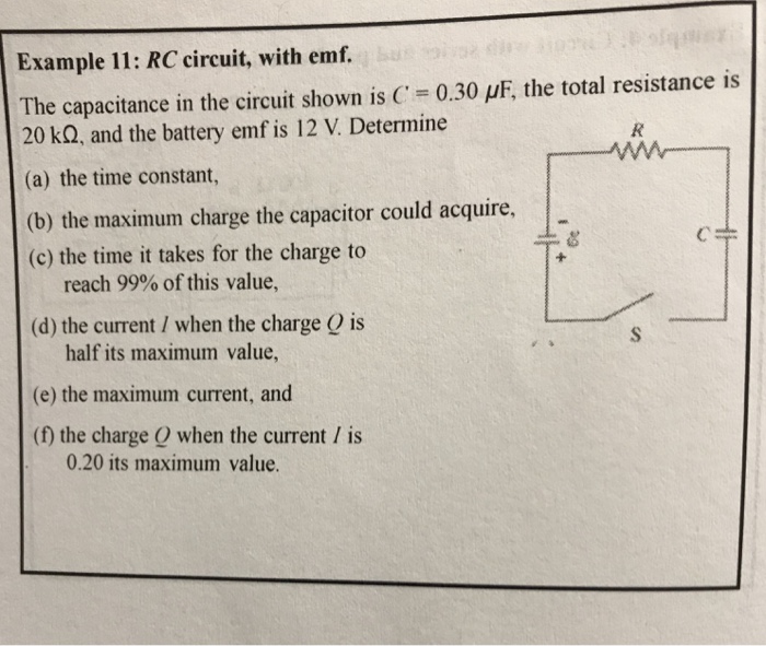 Solved Example 11: RC circuit, with emf. The capacitance in | Chegg.com