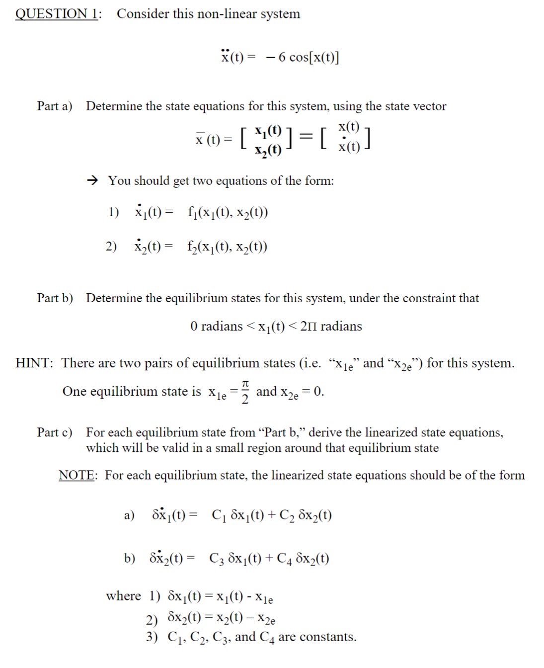QUESTION 1: Consider this non-linear system | Chegg.com