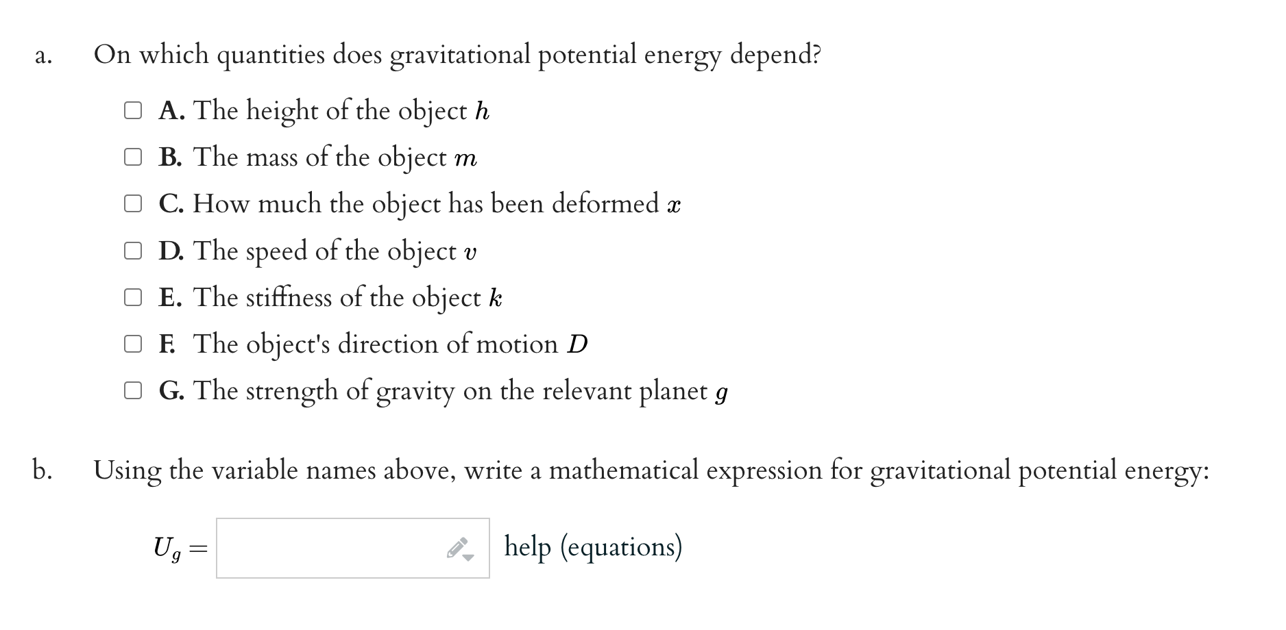 Solved On which quantities does gravitational potential | Chegg.com