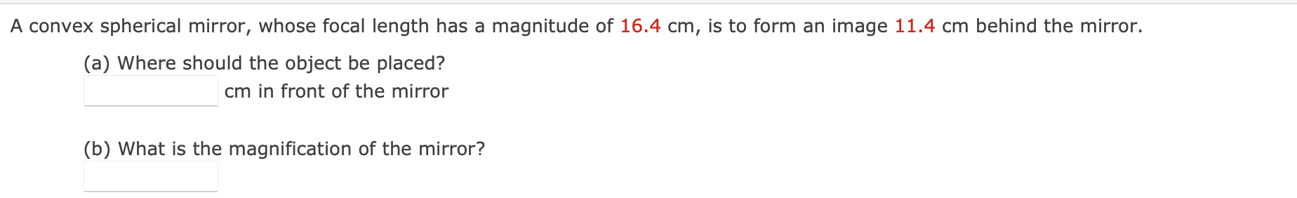Solved A convex spherical mirror, whose focal length has a | Chegg.com