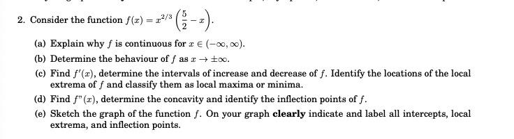 Solved 2. Consider the function f(x)=x2/3(25−x). (a) Explain | Chegg.com