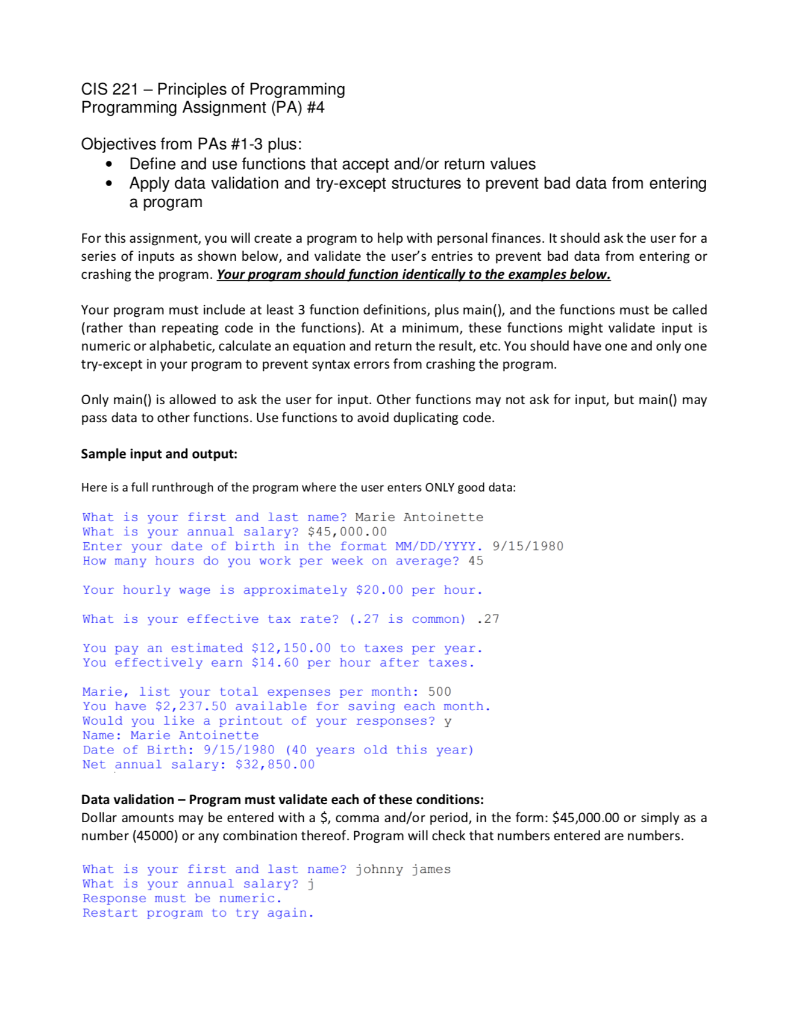 Solved CIS 221 - Principles of Programming Programming | Chegg.com