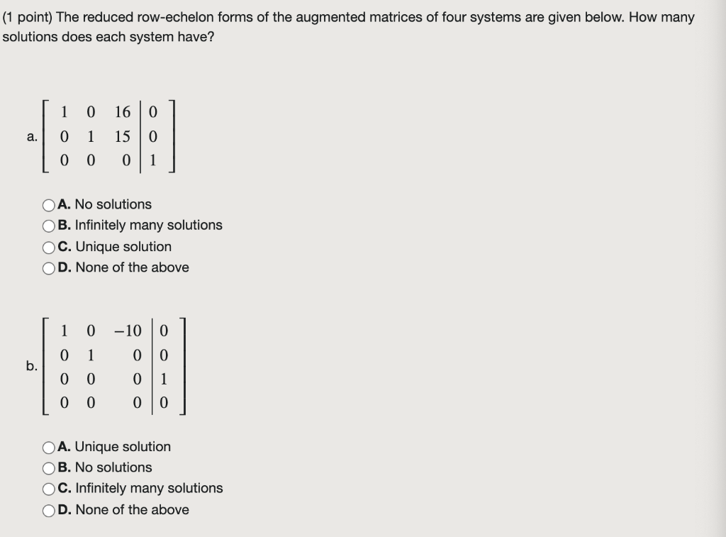 Solved (1 point) The reduced row-echelon forms of the | Chegg.com
