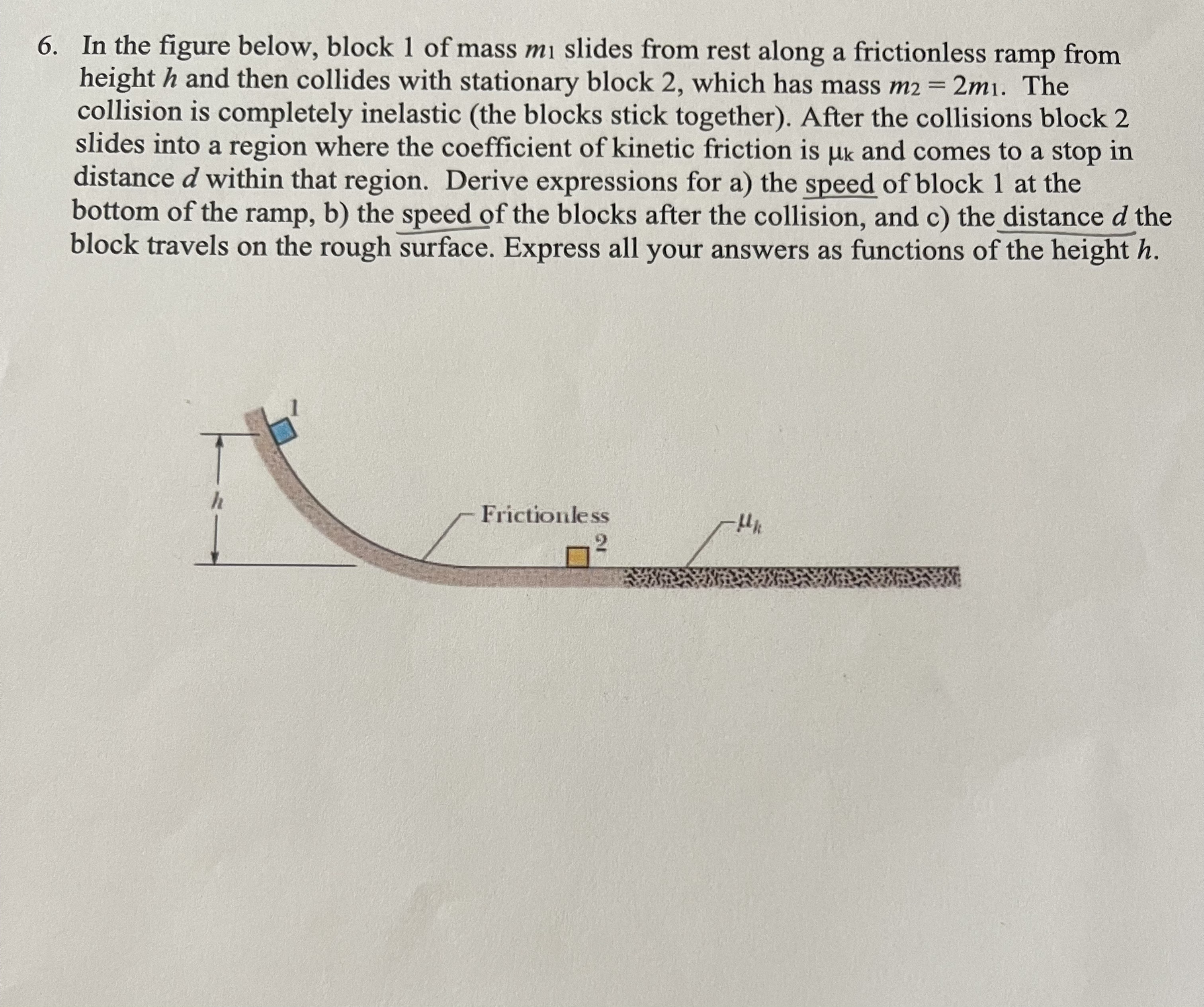 Solved In the figure below, block 1 of mass m1 slides from | Chegg.com