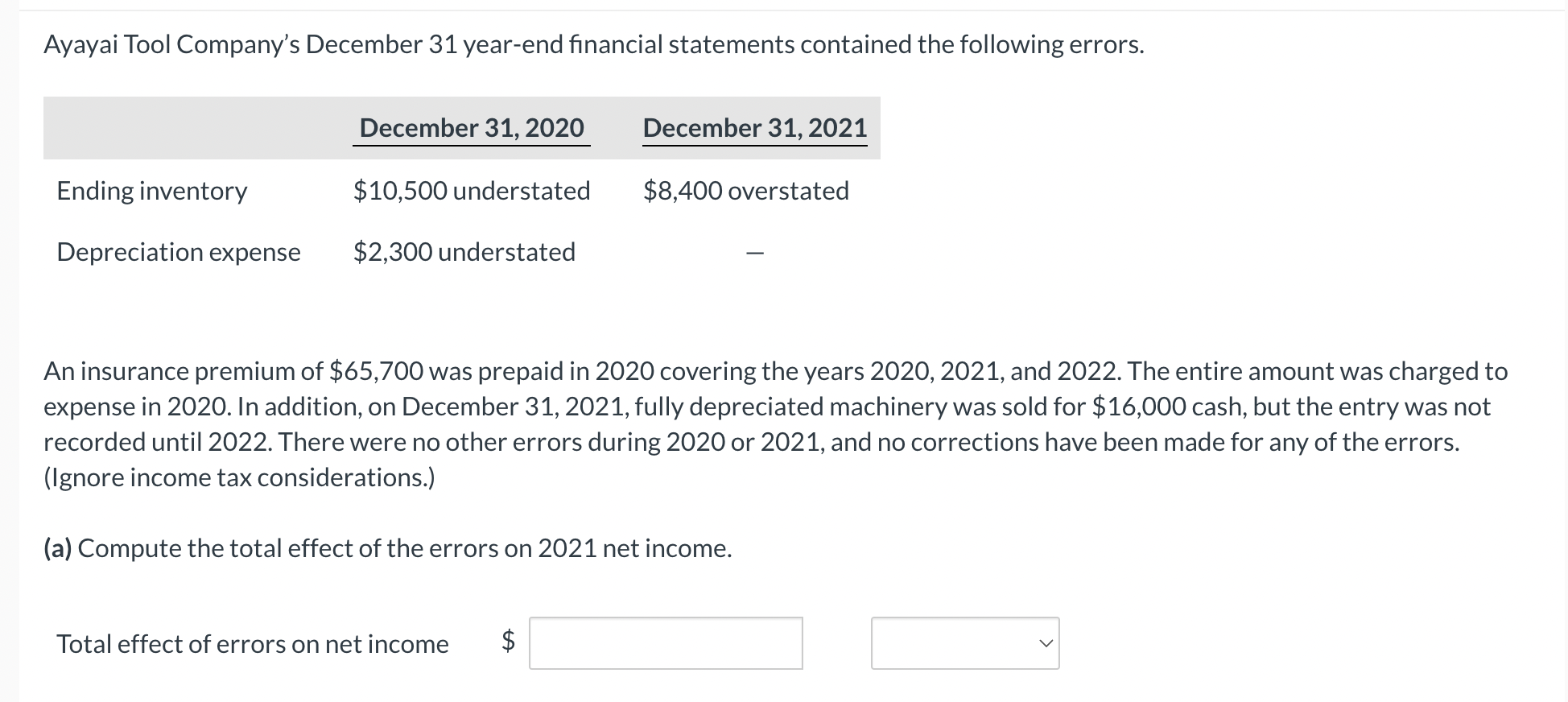Solved Ayayai Tool Company's December 31 year-end financial | Chegg.com