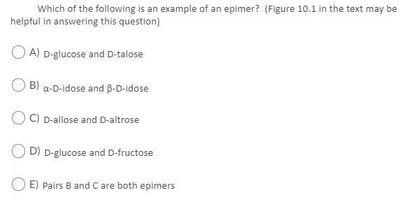 Solved Which of the following is an example of an epimer? | Chegg.com