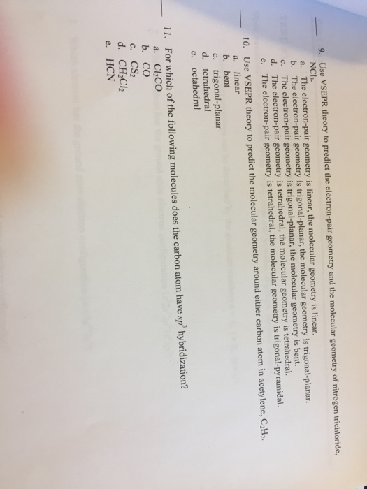 Solved Use Vsepr Theory To Predict The Electron Pair
