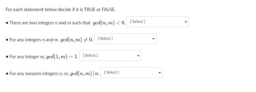 Solved For each statement below decide if it is TRUE or | Chegg.com
