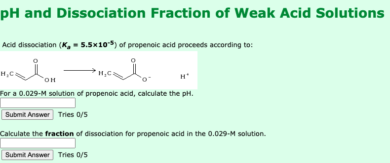 Solved pH and Dissociation Fraction of Weak Acid Solutions | Chegg.com