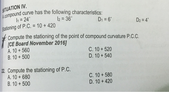 Solved SITUATION IV. Compound curve has the following | Chegg.com