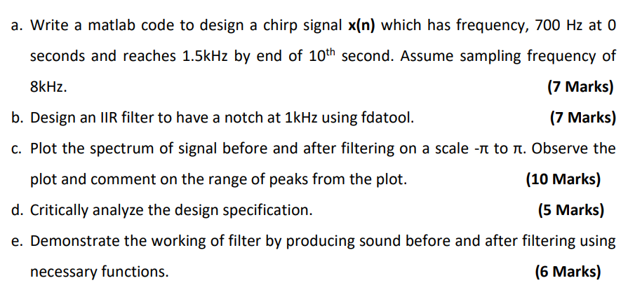 Solved a. Write a matlab code to design a chirp signal x(n) | Chegg.com