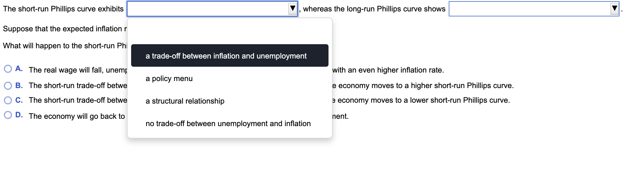 Solved The short-run Phillips curve exhibits whereas the | Chegg.com