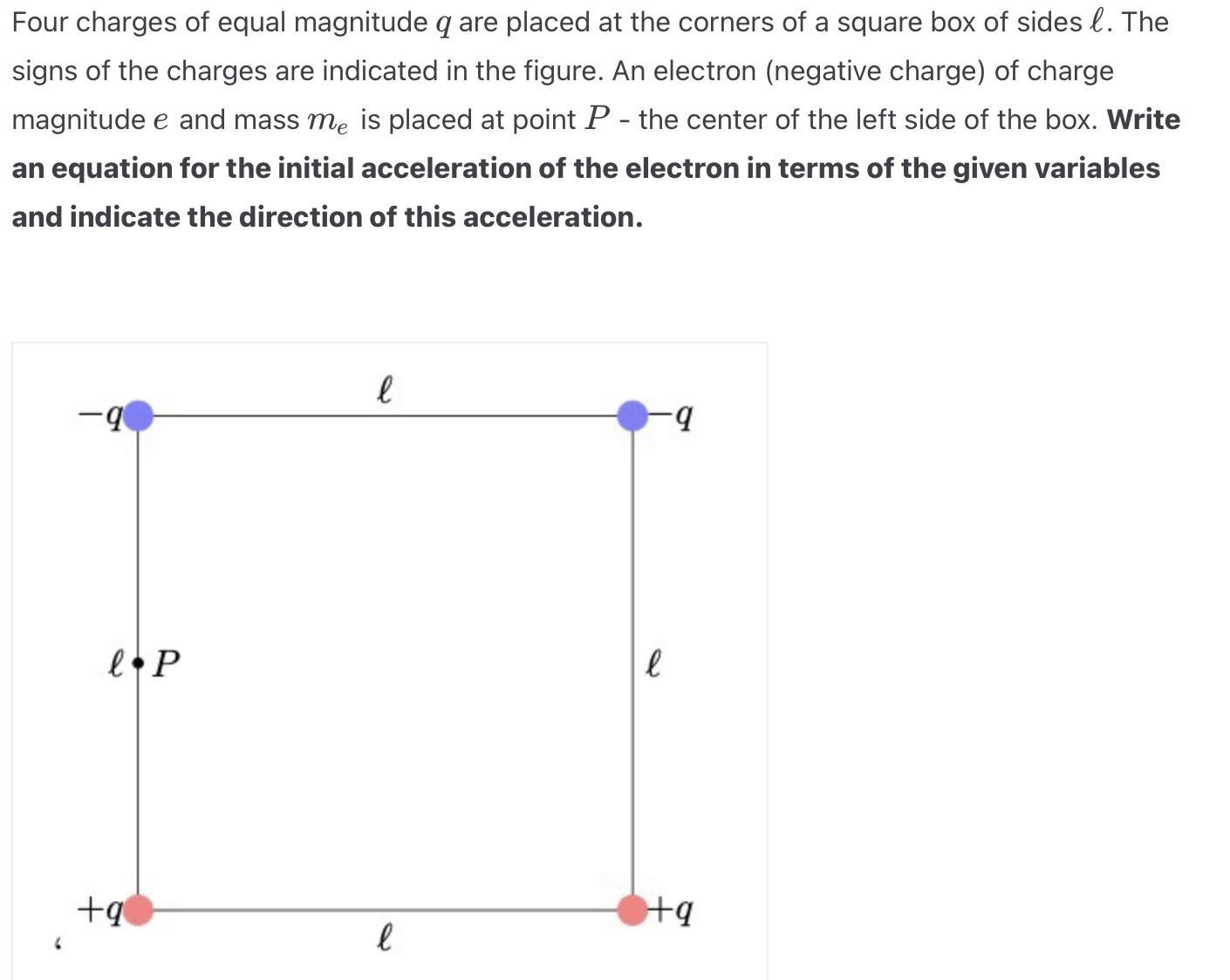 Solved Four charges of equal magnitude q ﻿are placed at the | Chegg.com
