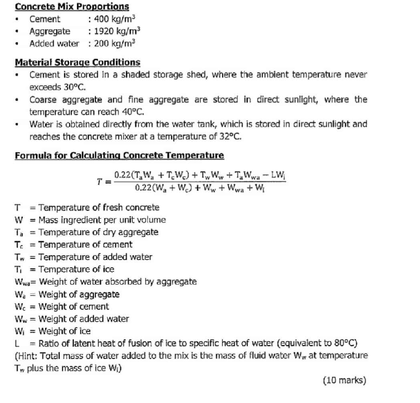 Solved CONCRETE TECHNOLOGY: CONCRETE TEMPERATURE (20 marks) | Chegg.com